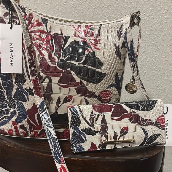 Brahmin | Bags | Brahmin Floral Embossed Shoulder Bag Red Blue Black ...